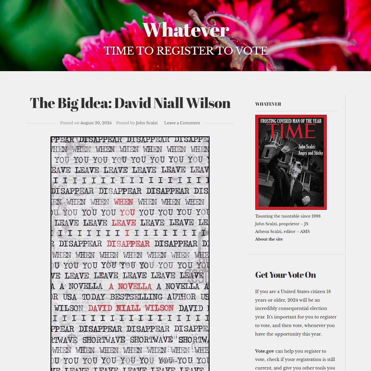 WHEN YOU LEAVE I DISAPPEAR featured on John Scalzi's Big Idea ...